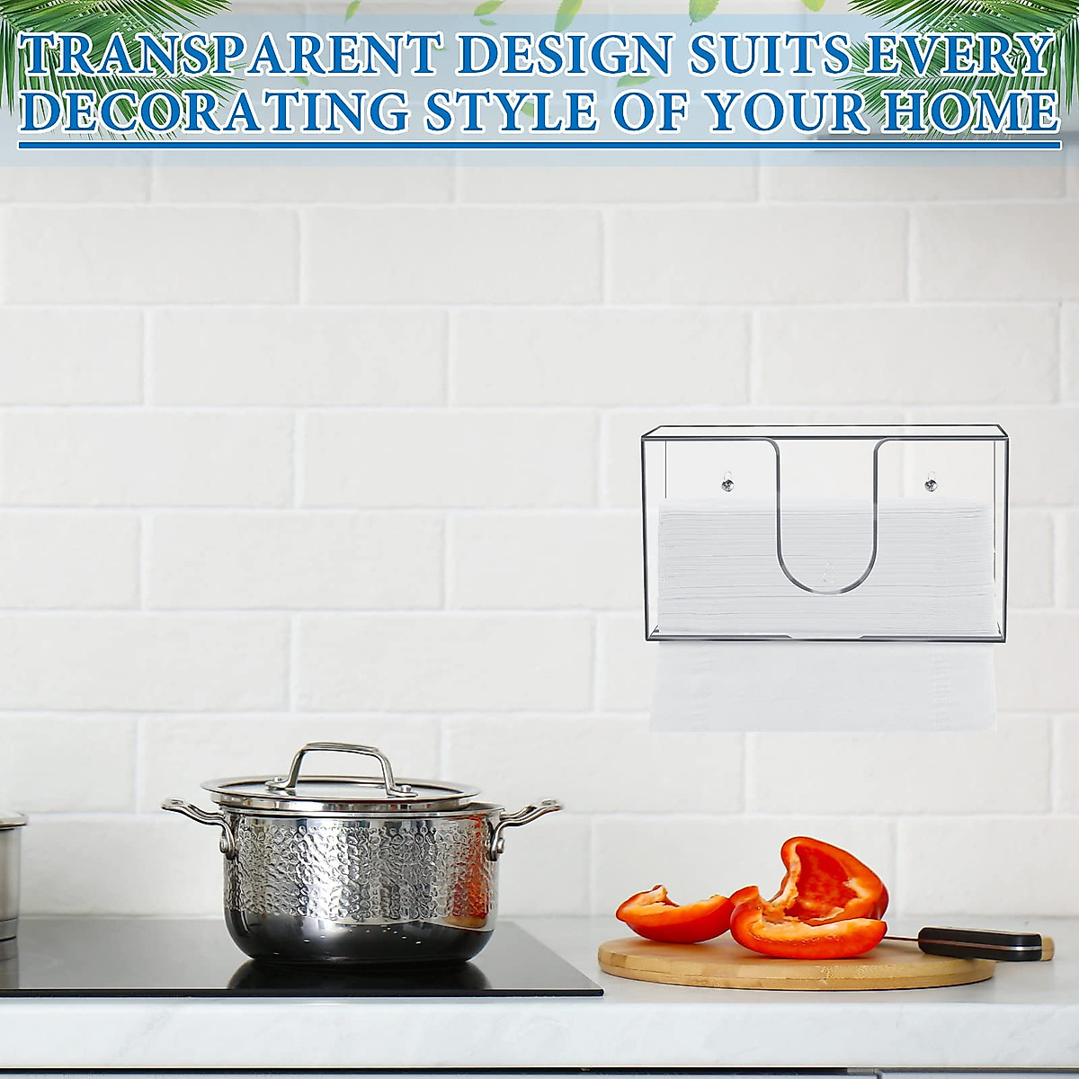 Potchen Acrylic Paper Towel Dispenser Bathroom Holder Multifold Wall Mount with Lid Clear Guest Napkin for Toilet Kitchen Z Fold, C Fold or Multi Towels (4 Pcs)