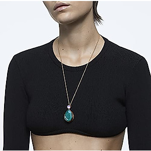 SWAROVSKI Chroma Pendant Necklace, Dual-sided Green and Lilac Drop-Cut Crystals with a Gold-Tone Finish Chain, Part of the Chroma Collection