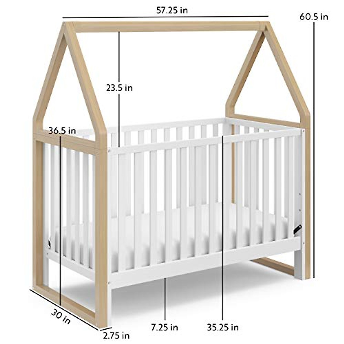 Storkcraft Orchard 5-in-1 Convertible Crib (White with Driftwood) – GREENGUARD Gold Certified, Canopy Style Baby Crib, Converts from Crib to Toddler Bed, Daybed and Full-Size Bed
