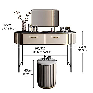SWTOM Light Luxury Dressing Table, Modern Italian Minimalist Bedroom Makeup Desk, Net Red ins Makeup Table and Chair with LED Mirror