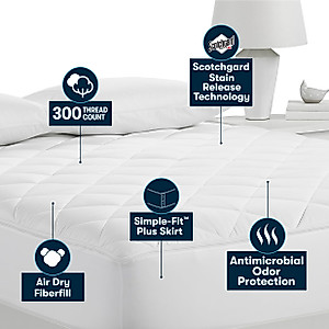 SERTA Extra Comfort Fiber Fill Cooling Fitted Mattress Pad Cover, Twin, White