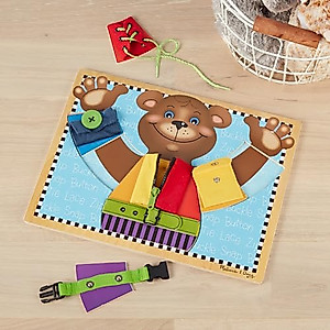 Melissa & Doug Basic Skills Puzzle Board - Wooden Educational Toy - Learn To Button Busy Board, Activity Board For Fine Motor Skills, Developmental Toy For Toddlers Ages 3+