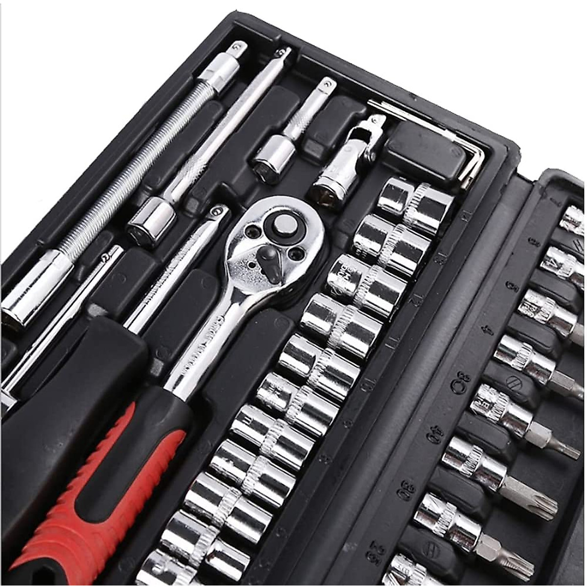 VEHIMACH Drive Socket Set, SAE and Metric Hex Bit Socket Set, Ratchet Wrench Set with S2 & CR-V Sockets, Mechanic Tool Kits for Auto Repair Household