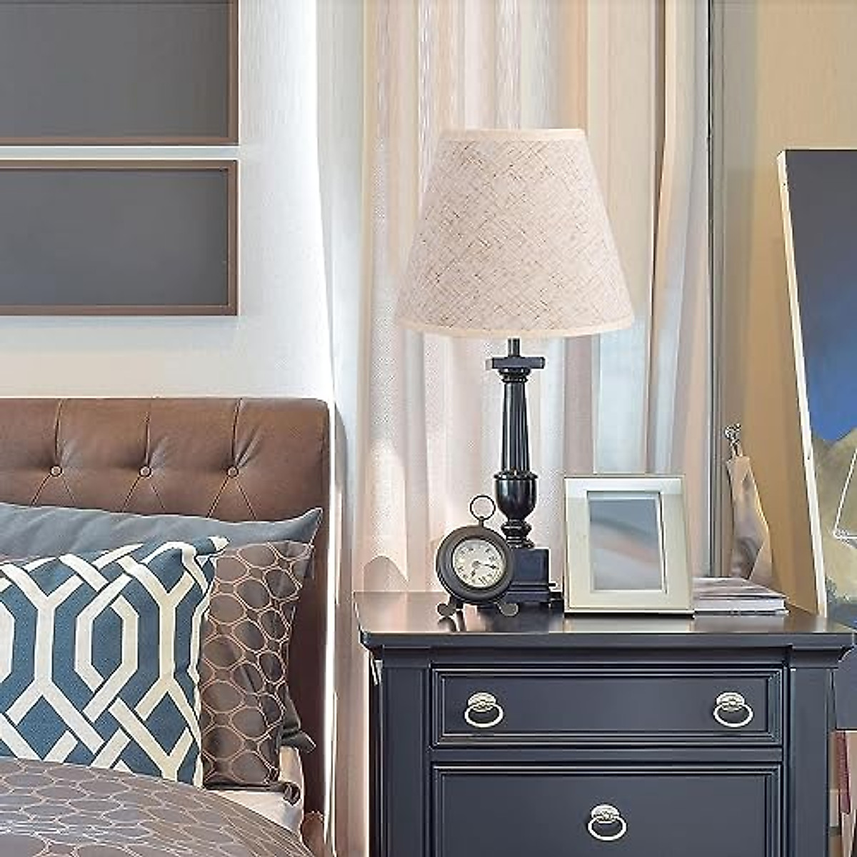 Amorettise 4-Pack Natural Linen Lamp Shades, Drum Lampshades 7.8" Top x 9.8" Bottom x 9.8"High, Small Lampshade Covers Required Assembly for Table Lamp, Bedside Lamp, Spider Fitter, Flaxen