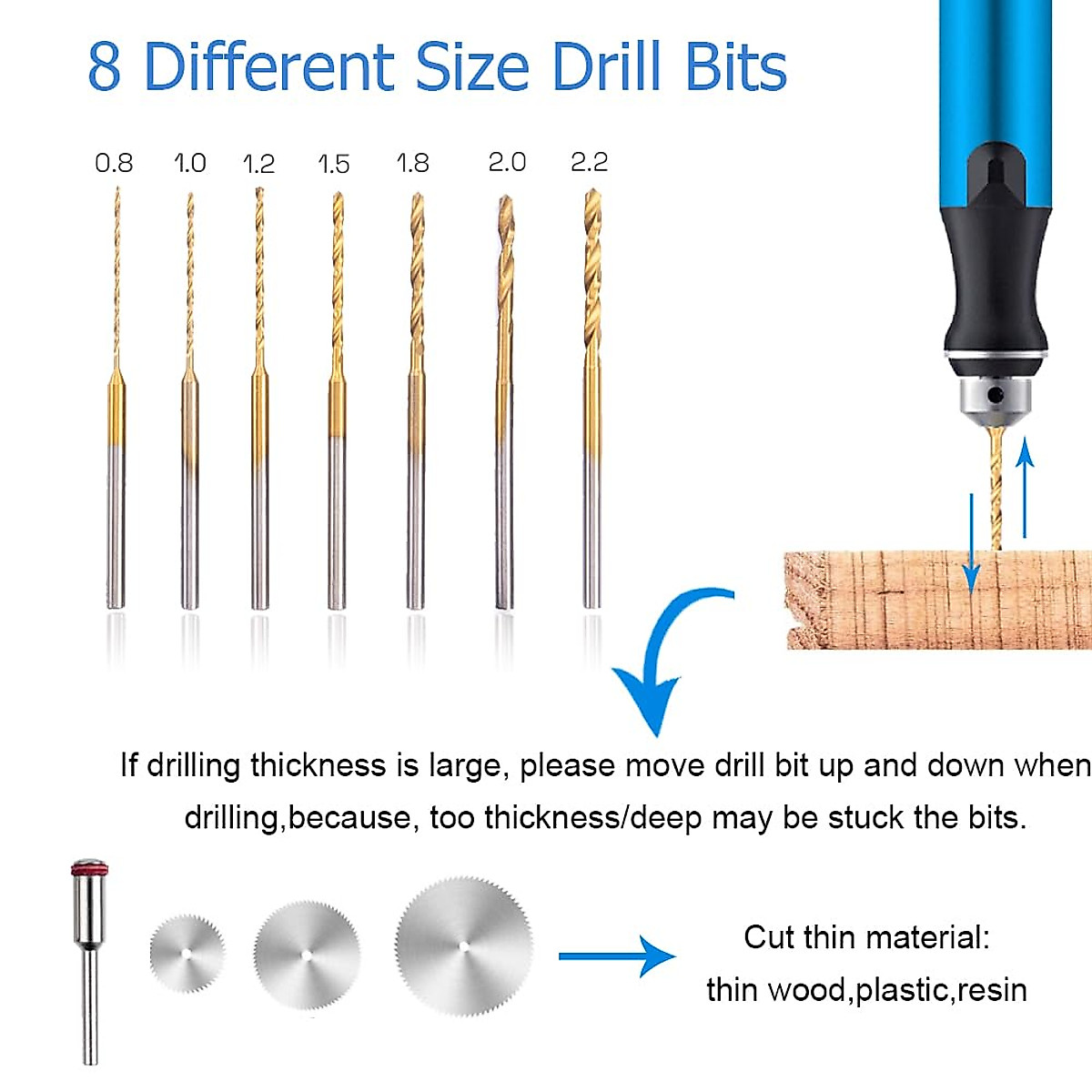 3-Speed Cordless Mini Drill Pen With 8 Small Drill Bits,Rechargeable Electric Hand Drill Pin Vise,Resin Drill Set For Jewelry Making,Resin,Plastic,Wood,Keychains DIY (BLUE)