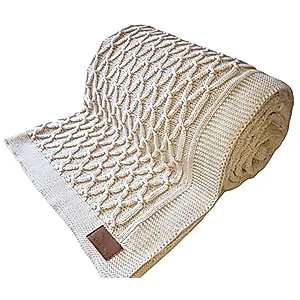 100% Organic Cotton – GOTS Certified | Knit Throw Blanket | Couch and Bed Throw Blankets | Knitted Throws | Adult Cable Knit (60 x 50 in, Ivory)