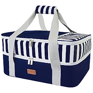 Double Insulated Casserole Carrier Bag - Casserole Dish Carrier, Hot & Cold Food Carry Bag Potluck Parties, Lasagna Holder Tote for Picnics,Beaches,Traveling or Gifts, Fits 9”x13” Baking Dish (Blue)