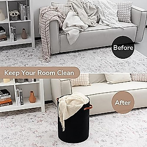 Goodpick Large Laundry Basket, 60L Tall Laundry Hamper with laundry Bag for Blankets, Clothes, Black Rope Laundry Basket for Living Room, 15 x 20 Inches