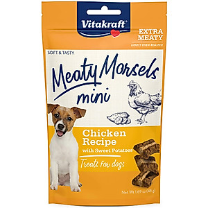 Vitakraft Meaty Morsels Mini Treats for Dogs - Chicken with Sweet Potatoes - Super Soft Dog Treats for Training - Two Layers of Gently Oven-Baked Meaty Goodness - Multi Pack of 4