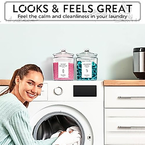 Arjust Glass Jars for Laundry Room Organization Jars Half Gallon Laundry Pods Container with Scoops Labels Chalkboards eBook Laundry Jars for Detergent Powder Dryer Balls Scent Boosters Dryer Sheets