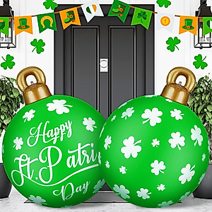 2 Pcs 32 Inch Giant PVC Inflatable Balls Saint Patrick's Day Decorated Ornament Balls Inflatable Outdoor Large Saint Patrick's Day Blow up Ball Decorations for Outside Holiday Yard Lawn Tree Decor