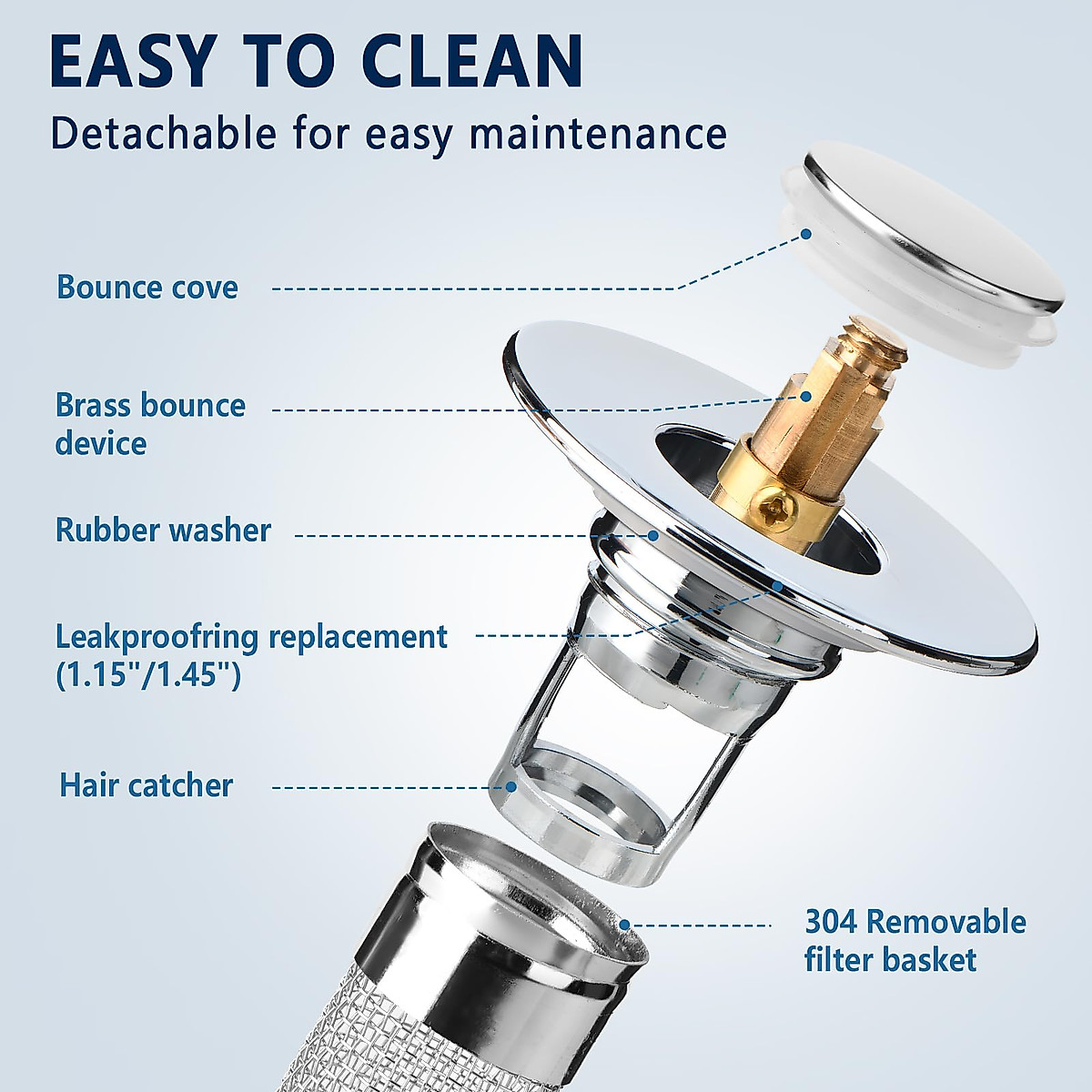 Anytin 2pcs Bathroom Sink Drain Strainer Pop Up Sink Drain Stopper with Removable Stainless Steel Filter Basket, for US Universal Bathroom Kitchen Basin Sink Stopper Bathroom Sink Stopper