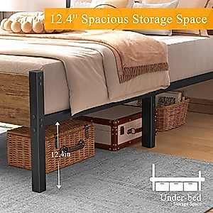 Musen Wood Bed Frames Full Size with Headboard 12.4 Inch Metal Platform Bed Frame with Storage Sturdy Non-Slip Without Noise No Box Spring Needed Black & Rustic Brown