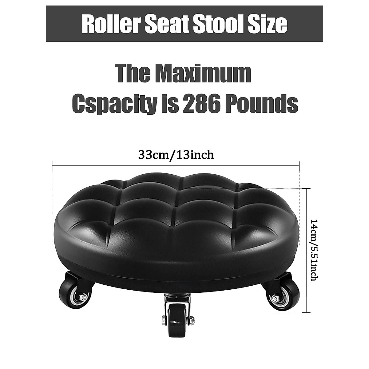 Lanstics Low Roller Seat Wheel Stool Chair PU Leather Rolling Stool Seats on Wheels for Home Office Fitness Round Roller Seat Stool (Black)