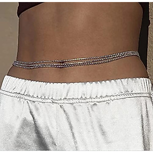 Jeweky Layered Rhinestone Waist Belly Chain Silver Crystal Body Jewelry Accessories for Women