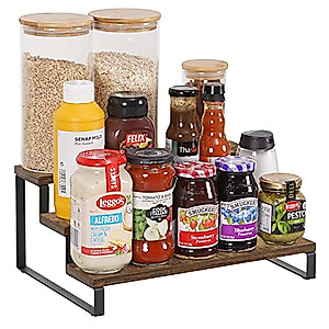 Giikin 3-Tier Spice Rack, 13.7 Inch Wood Step Shelf Countertop Spice Storage Holder, Kitchen Pantry Cabinet Organizer Cupboard for Spice Bottles, Jars, Seasonings, Baking Supplies, Metal Frame