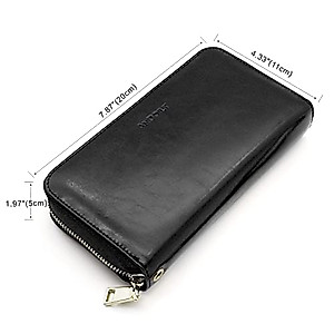 ANDOILT Genuine Leather Wallet for Women Men RFID Blocking Credit Card Holder Zipper Purse Cell Phone Handbag Huge Storage Capacity Black&Silver Chain