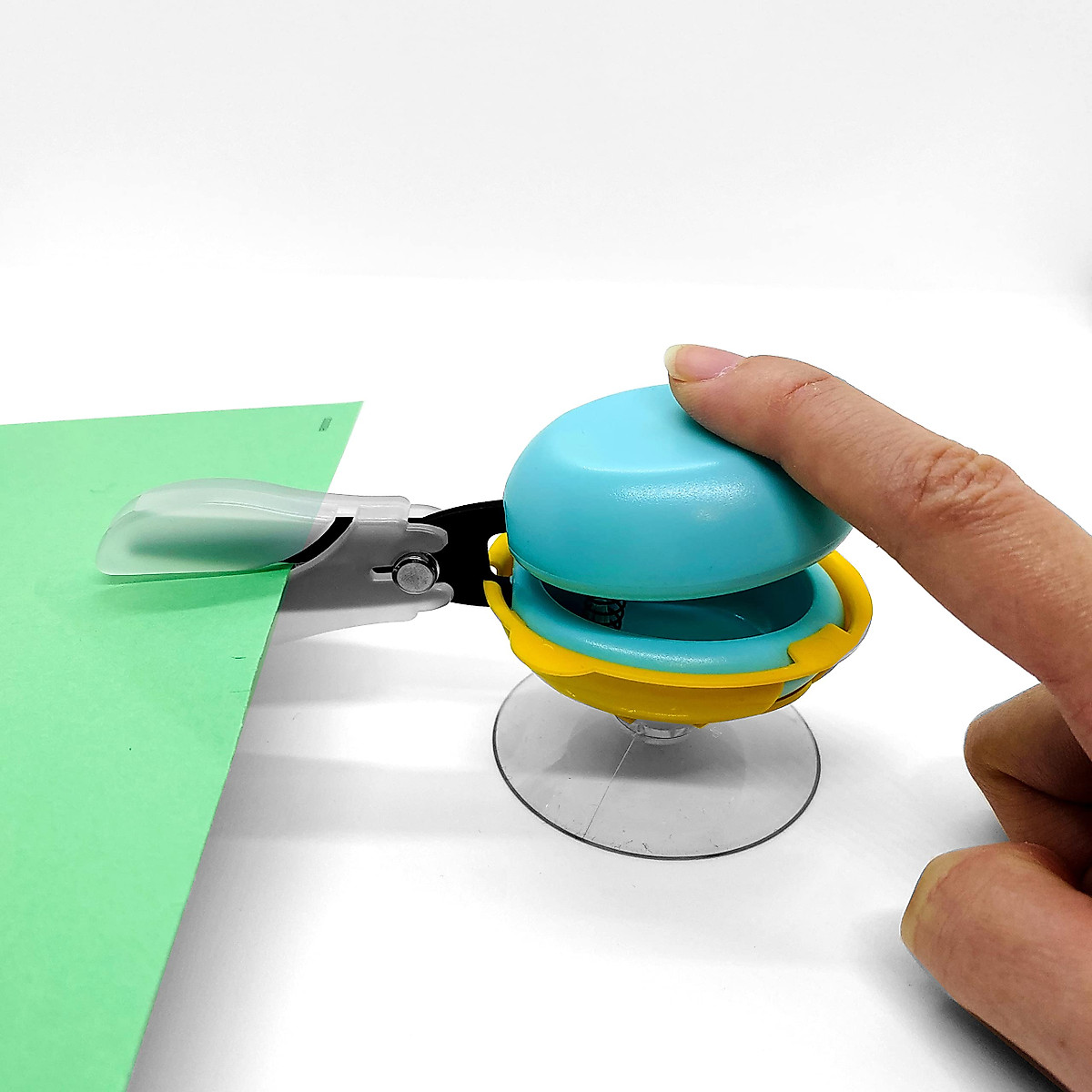 HARAC Table Top Scissors with Base Adaptable Scissors Spring Loaded, Safety Push Down Scissors for Special Needs, Ambidextrous Training Scissors, Made in JAPAN, Pink