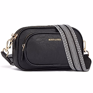 BOSTANTEN Crossbody Bags for Women Leather Cell Phone Purse Shoulder Handbags with Wide Strap Black