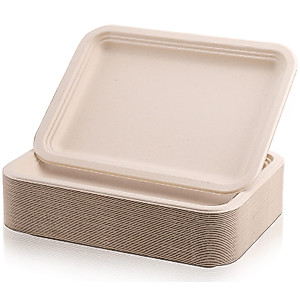 Lawei 50 Pack 14 Inch Biodegradable Paper Plates, Rectangle Compostable Disposable Food Trays 100% Heavy-Duty Sugarcane Bagasse Paper Platter for Seafood, BBQ, Picnic, Party