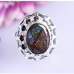 Ravishing Impressions Genuine Ammolite Gemstone 925 Solid Sterling Silver Ring Handmade Jewelry For Women