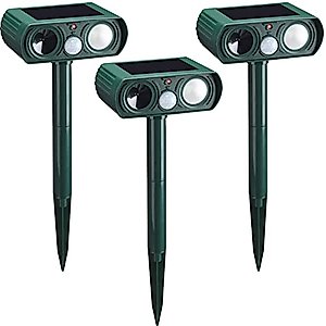 Kittmip Ultrasonic Solar Animal Repeller, Solar Outdoor Animal Repeller Motion Detection with LED Flash Light Alarm Defender Cat