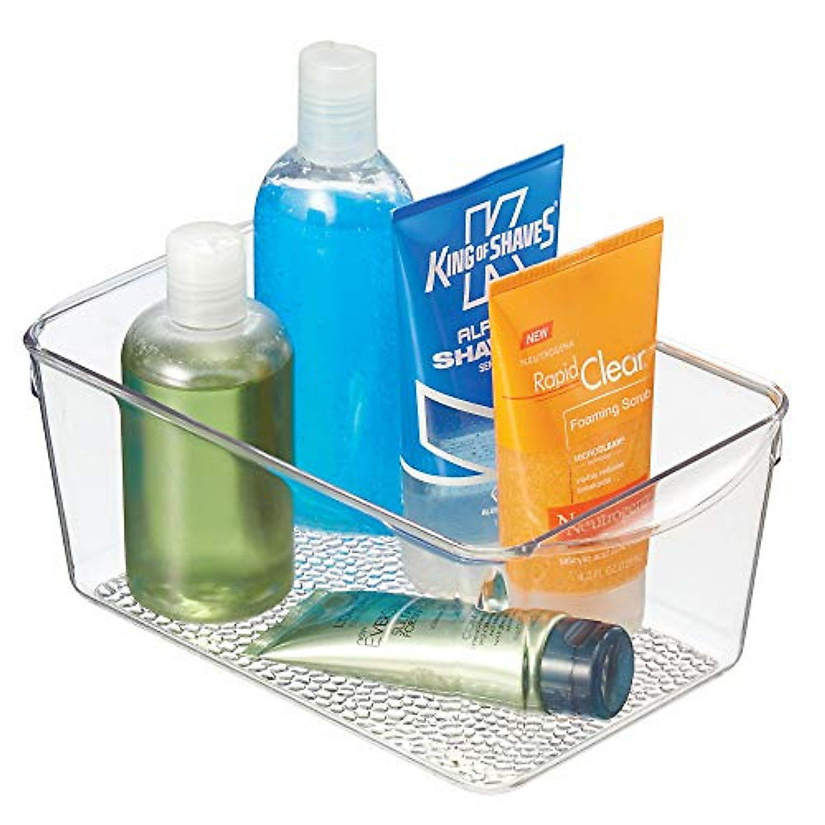iDesign Rain Plastic Bathroom Cosmetic Organizer with Handles, Storage Bin for Makeup, Contact Lenses, Solution, Cotton Balls, 6" x 10.25" x 4.25" - Clear