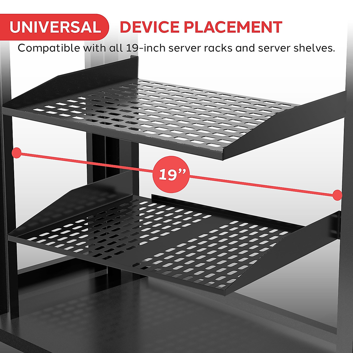 Pyle 19-Inch 1U+2U Server Rack Shelves - Universal Device Server Rack Mounting Tray, For Good Air Circulation, Cantilever Mount, Wall Mount Rack, Computer Case Mounting Tray, Black