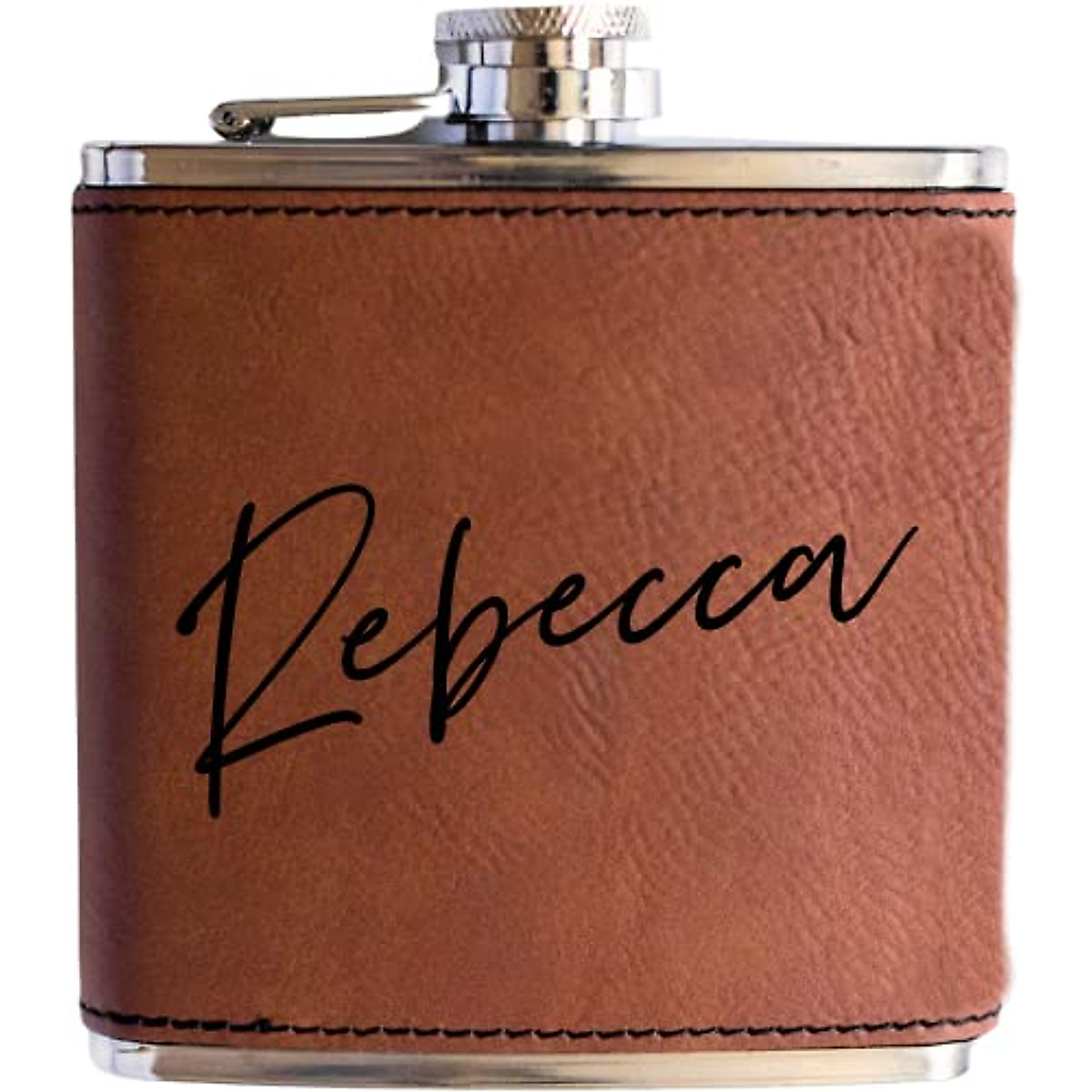 Personalized Flask For Wedding Gift. Customized Flask Gift Set. Engraved Leatherette Flask With Optional Gift Box For Groomsmen Gifts. Engraved Flask (Rawhide)