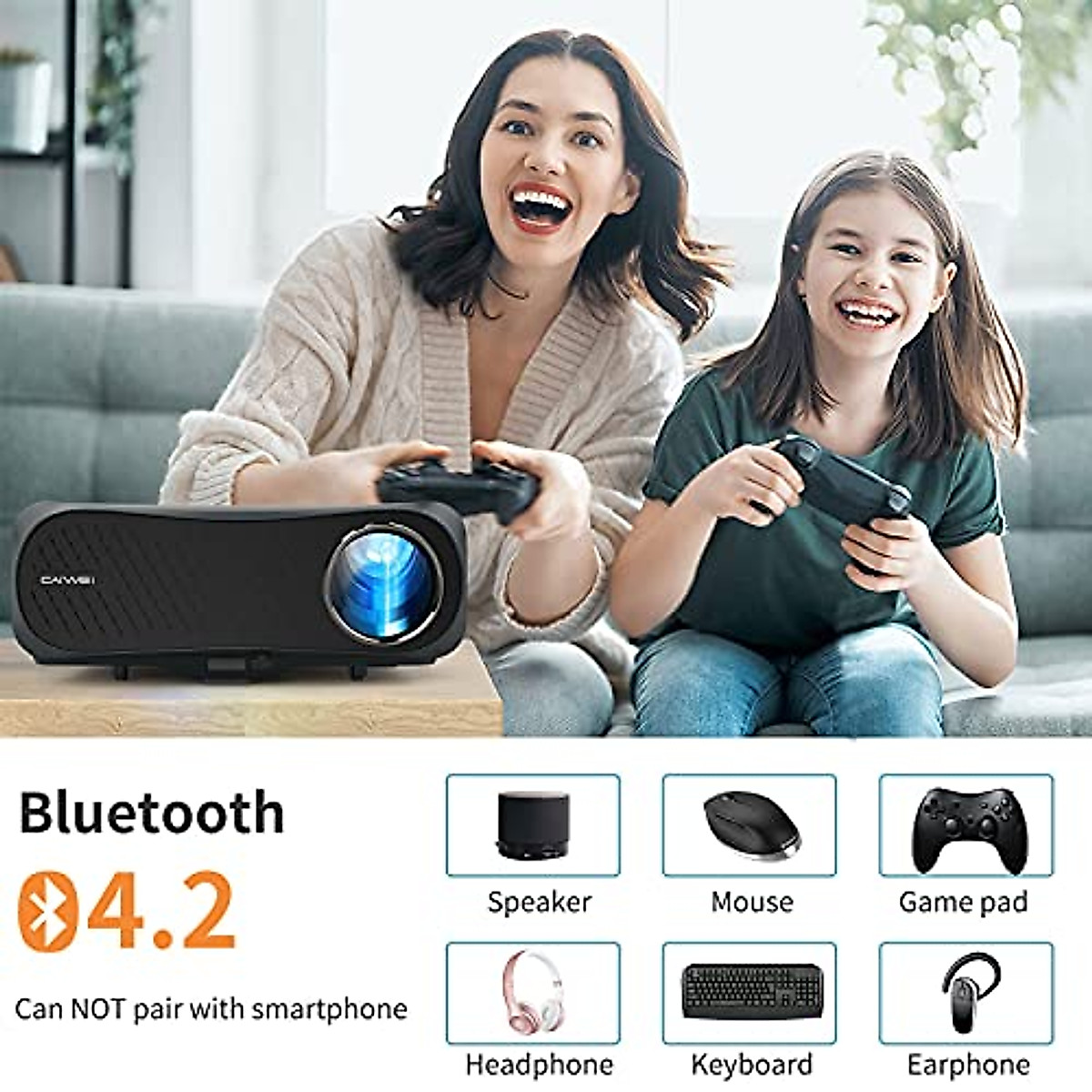 2.4/5G WiFi Bluetooth Projector, Native 1080P 200" Outdoor Movie Projector, 10000L Smart Home Theater Projector 4K Video Games with Android OS/Wireless Mirroring/HDMI/USB for Phone DVD TV Stick Laptop