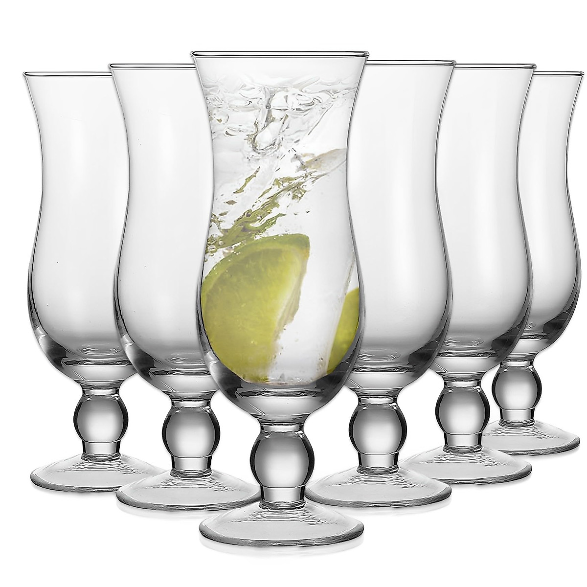 Cheardia 6 Pack Hurricane Glass, 14 oz Pina Colada Glasses Clear Tulip Drinking Cups for Juices, Cocktails, Full-Bodied Beer, Tropical Drinks, Water, Beverages