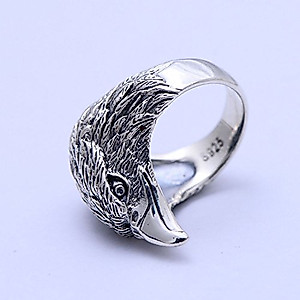 Retro Eagle Ring for Men Women 925 Sterling Silver Eagle Head Ring Punk Jewelry Size 9