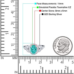 Blue Apple Co. Simulated Paraiba Tourmaline CZ Size-9 Oval Art Deco Wedding Engagement Ring Halo Round Simulated Cubic Zirconia 925 Sterling Silver