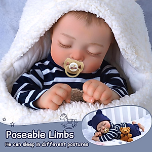 JIZHI Lifelike Reborn Baby Dolls - 18-Inch Realistic-Newborn Baby Dolls Boy Soft Body Real Life Baby Dolls with Blue Pajamas Feeding Kit for Kids Age 3+ & Collection