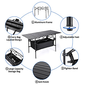 Moosinily Camping Table 4Ft Folding Table with 54 L Storage Bag Tighten Band Folding Picnic Table Aluminum Roll up Table Folding Camp Table for Outdoor Beach Grill BBQ Travel Black
