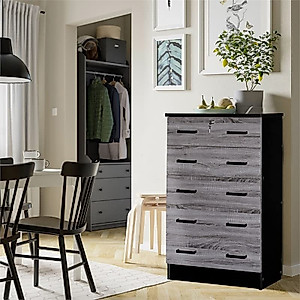 Pemberly Row Modern 5 Drawer Wooden Bedroom Dresser with Lock in Ebony