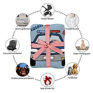 Deven Police Car Text Personalized Sherpa Fleece Baby Blankets for Boys,Girls,Receiving Blanket