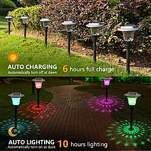 Solar Lights Outdoor Garden,Solar Pathway Lights, Solar Garden Lights Auto RGB Color Changing & Warm White Glass Landscape Lights,Garden Lights Solar Powered Waterproof for Lawn Driveway(Set of 6)
