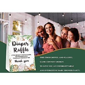 Diaper Raffle Baby Shower Game Set(1 Standing Sign + 50 Guessing Cards), Safari Diaper Raffle Tickets for Baby Shower, Jungle Baby Shower Party Favor Decor - A16