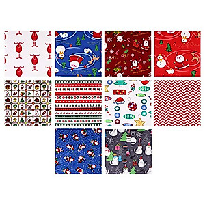 Wrapper Christmas Cotton Fabric Bundles 9.8 x 9.8 Inch Sewing Squares Quilting Fabric Patchwork Fat Quarters Precut Xmas Fabric Scraps for DIY Quilting Sewing Patchwork Xmas Gift 10Pcs