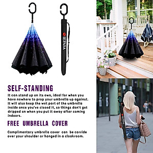 SIEPASA Spar. Saa Double Layer Inverted Umbrella with C-Shaped Handle, Anti-UV Waterproof Windproof Straight Umbrella for Car Rain Outdoor Use