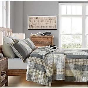 Cinefoso Queen Size Quilt, Patchwork Plaid Quilt Set Queen Size 100% Cotton Farmhouse Plaid Bedspread Lightweight & Reversible Quilt Bedding Set All-Season 3-Pieces
