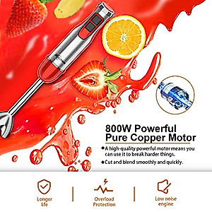 Makoloce Hand Blender 800W 12-Speed 5-in-1 Immersion Blender Handheld Stick Blender Stainless Steel With Whisk, Milk Frother, Chopper, Grinder Bowl & Measuring Cup for Smoothie, Baby Food & Sauces Red