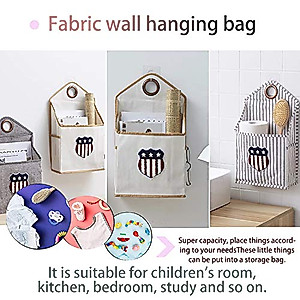 Household Wall-Hanging Storage Bags with Hook Pockets Cotton Linen Storage Basket Family Organizer Box Containers (Dark Gray)