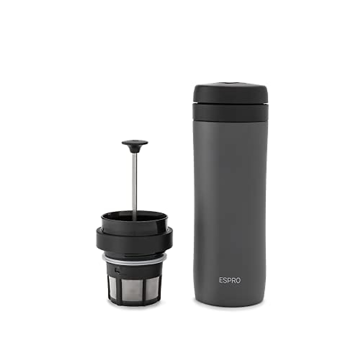 ESPRO P1 French Press - Double Walled Stainless Steel Vacuum Insulated Coffee and Tea Maker Cleaning Powder, 12 Ounce, Gun Metal Gray
