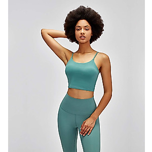 Women's Yoga Tank with Built in Bra,Padded Sports Bra, Crop Tank Tops Wireless Cami Shirt Fitness Yoga Workout Running Bean Green L