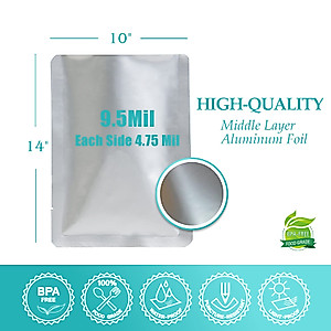 50pcs 1 Gallon Mylar Bags for Food Storage with Oxygen Absorbers 400CC (6 Packs of 10pcs) and Labels, 9.5 Mil 10"x14" Vacuum Sealer Bags Heat Sealable Bags for Long Term Food Storage(Extra Thick）