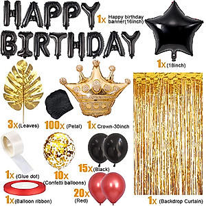 Toylin Red and Black Birthday Decorations Party Supplies Set,Black Gold Confetti Balloons Gold curtain for Baby Shower Wedding Birthday Graduation Anniversary Bachelorette Party Decorations