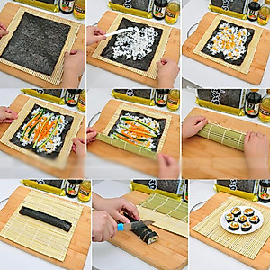 GARASANI 2 Pack Bamboo Gimbap Sushi Making Kit, 2 x Natural Bamboo Mat, 1 x Cooking Brush, 9.4" x 9.4" (Beige)