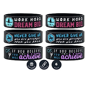 (6-pack) Motivational Gymnastics Wristbands with Inspirational Quotes - Gymnastics Gifts Jewelry Accessories for Gymnasts Team Awards Party Favors - Unisex For Men And Women